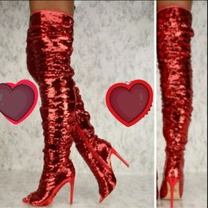 Shoes | Sexy Red Sequin Over The Knee Bootsfinal Price | Poshmark
